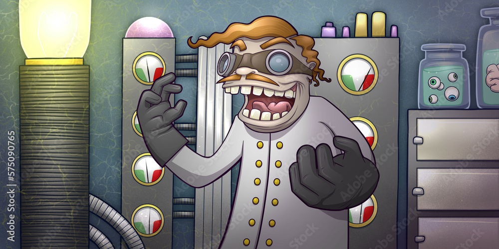Mad Scientist in his Laboratory Cartoon Illustration Stock Illustration ...