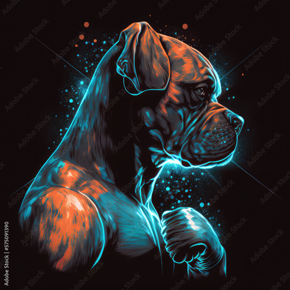 Dog boxer dressed in human boxer gloves. Humorist glowing illustration ...