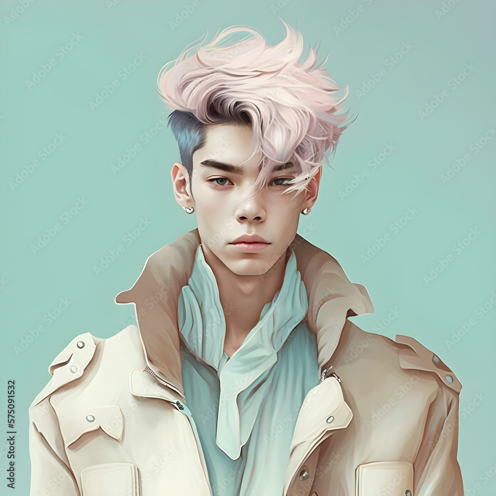 Illustration of a portrait of an Asian boy created as a generative ...