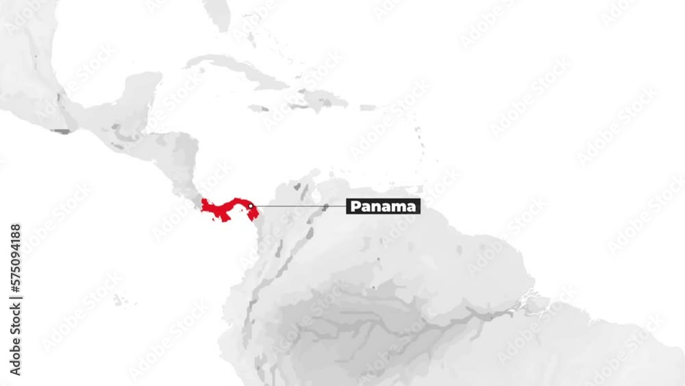 World map showing Panama. From above zoom in. Country red is ...