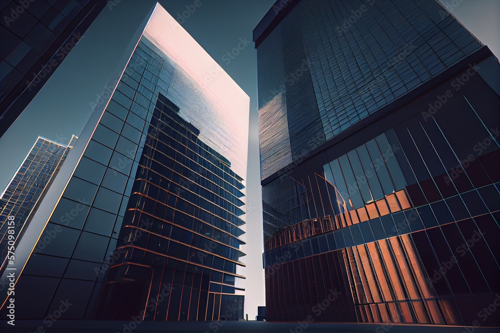 Low angle image of typical contemporary office towers, tall structures ...