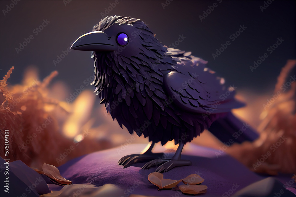 Cute 3d Cartoon Raven Charactergenerative Ai Stock Illustration