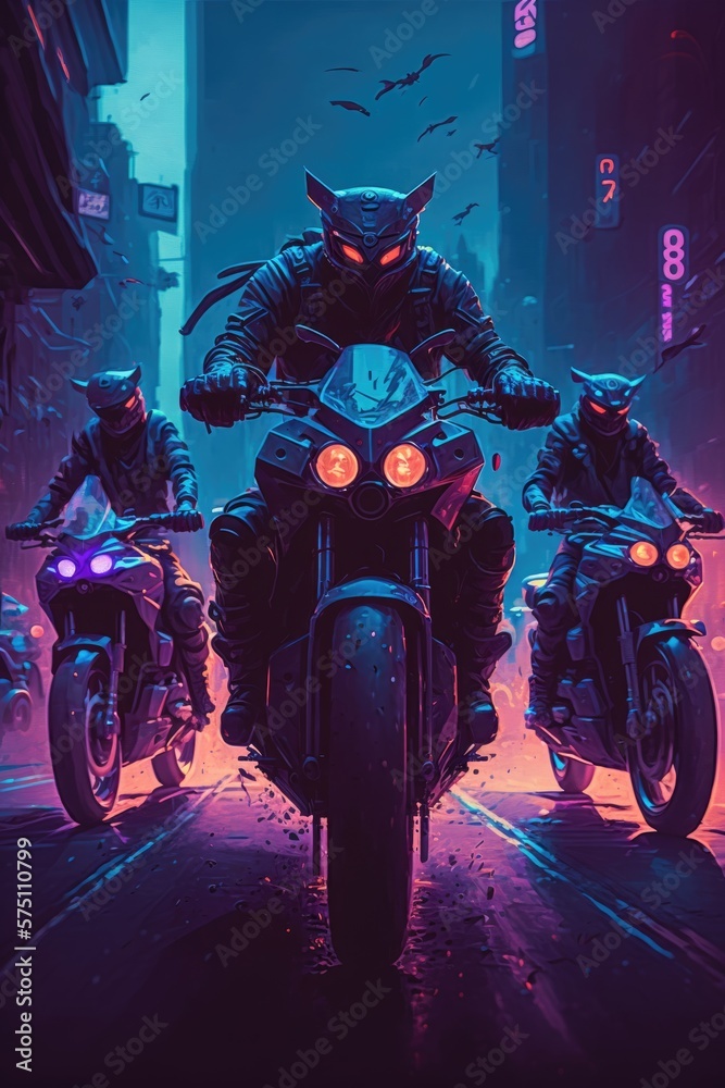 team of cyber-ninjas ride their heavily-modified motorcycles through ...