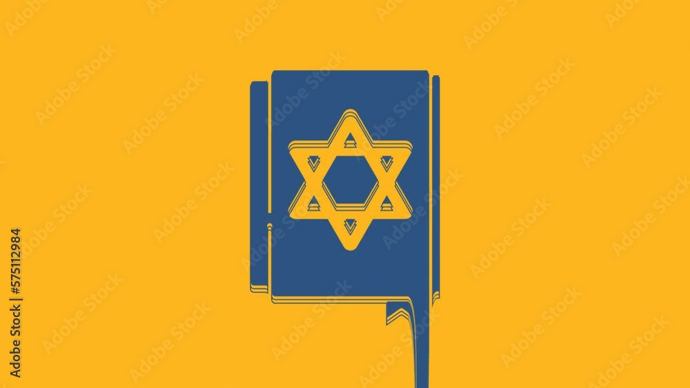 Blue Jewish torah book icon isolated on orange background. Pentateuch ...