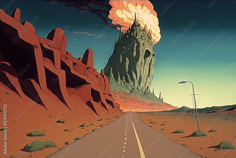 Anime Style Illustration of Alien Building Engulfed in Flame on a ...