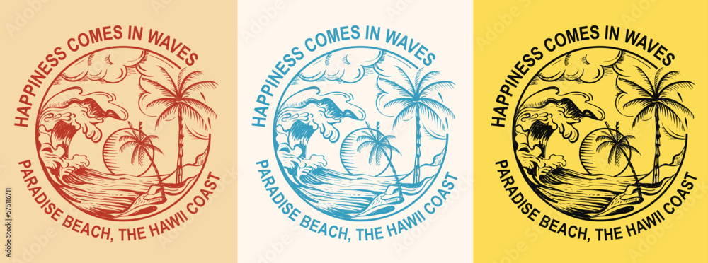 summer beach text with a waves illustration, for t-shirt prints ...