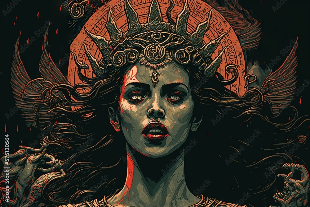 Graphic Novel Style Illustration of a Fierce Valkyrie Warrior Queen ...