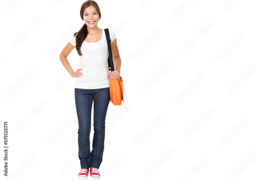 College university student woman. Happy smiling adult female student ...