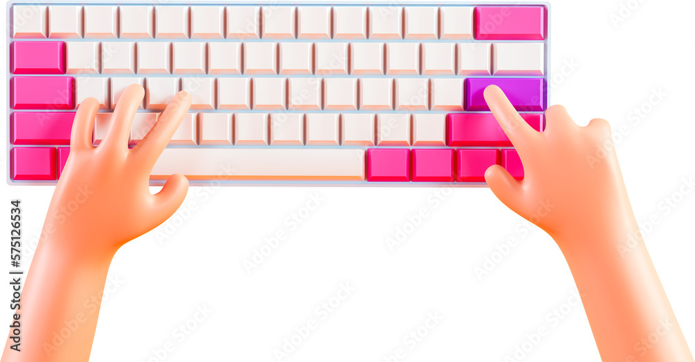 ภาพประกอบสต็อก Cartoon hands and keyboard, 3d render. Character's hands ...