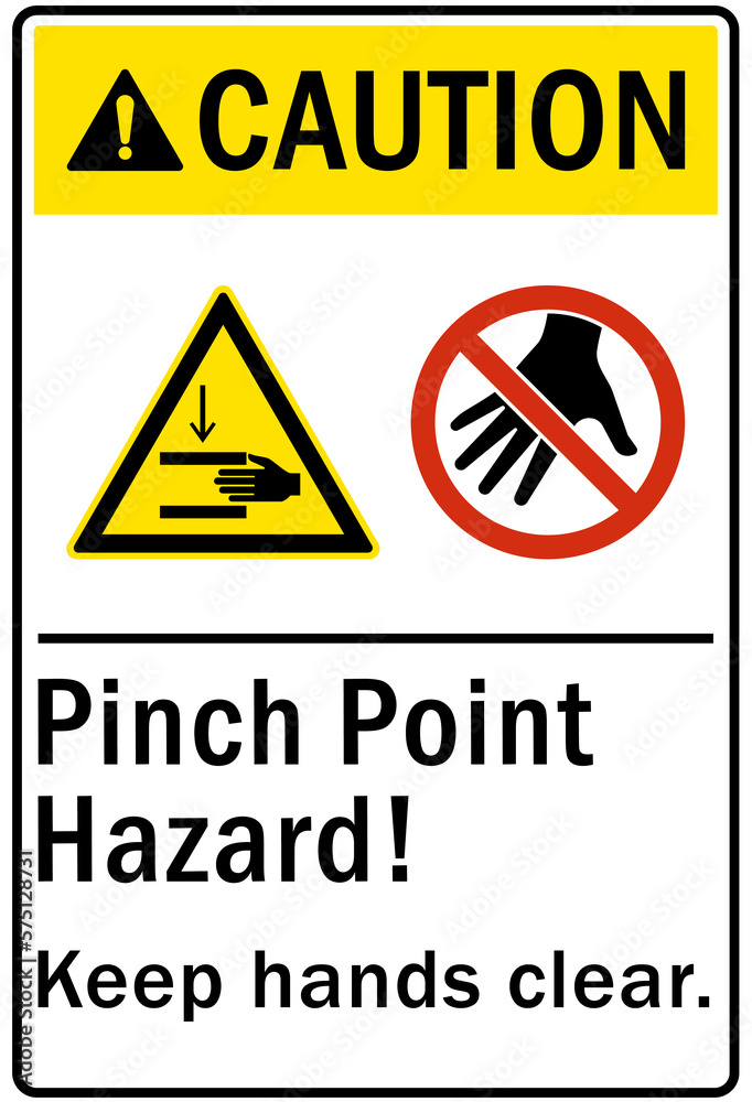 Pinch point hazard sign and labels keep hand clear Stock Vector | Adobe ...