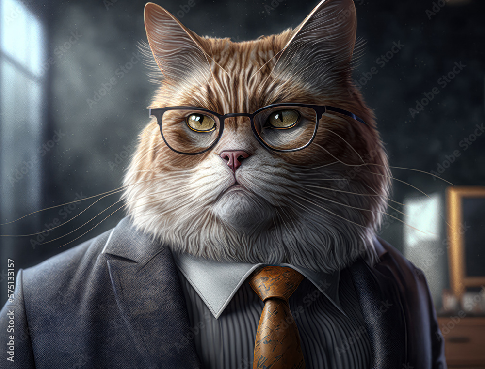 Cartoon cat dressed in a business suit and wearing glasses Generative ...