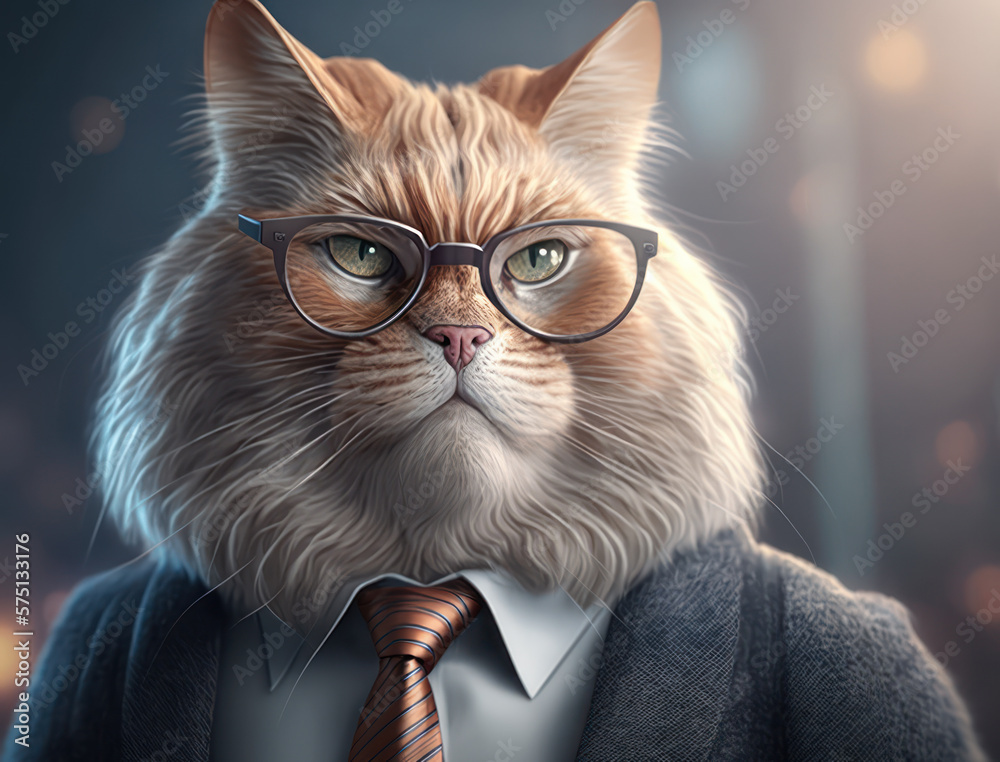 Cartoon cat dressed in a business suit and wearing glasses Generative ...