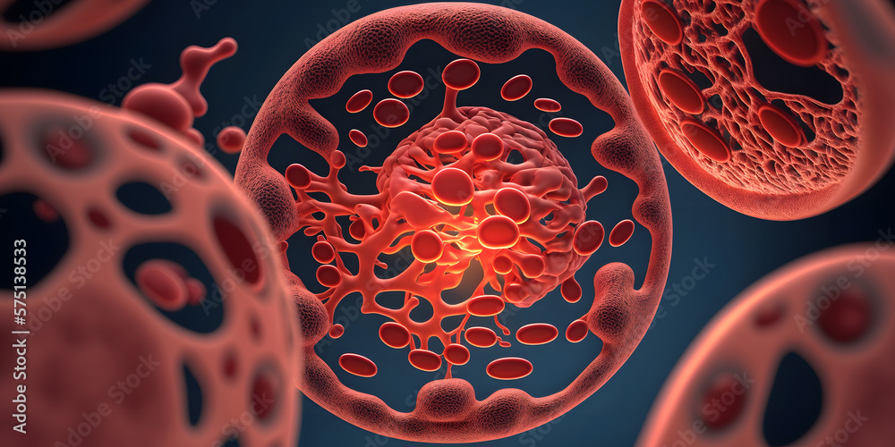 Mutation of red blood cells in vein after radiation. Banner biology ...