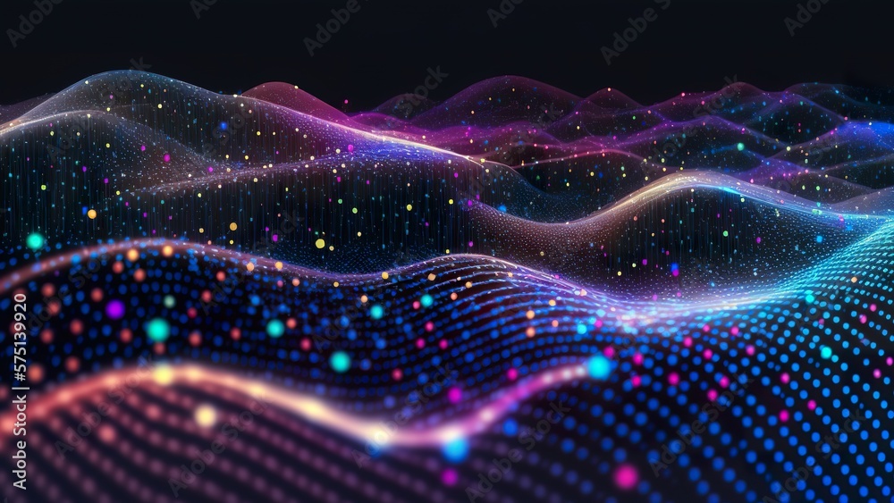 Abstract Design - neon waves with datasets and numbers stream. Element ...