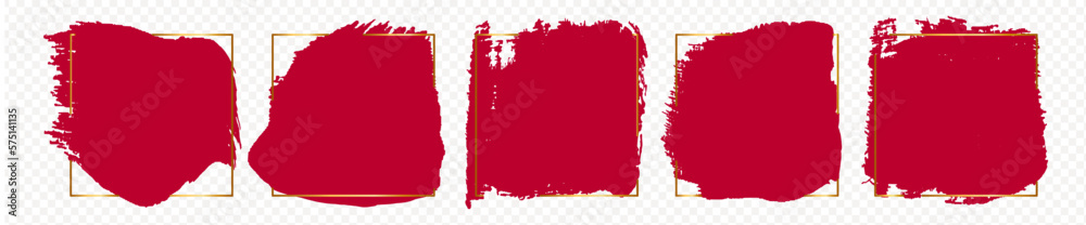Square red brush strokes with quadrangle line border. Rectangle frame ...