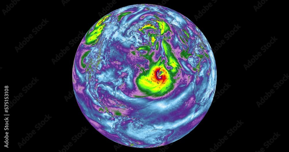 Meteorological wind map shows a massive low-pressure system, or cyclone ...