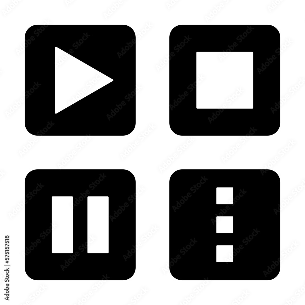 Play Stop Pause Details or Settings Icon Set of Black and White Button ...