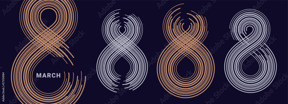 Stylized Number Eight lines style template for Womens Day greeting card ...