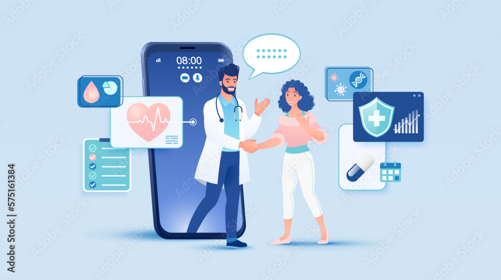 Telemedicine concept vector illustration. Female patient seeing doctor ...