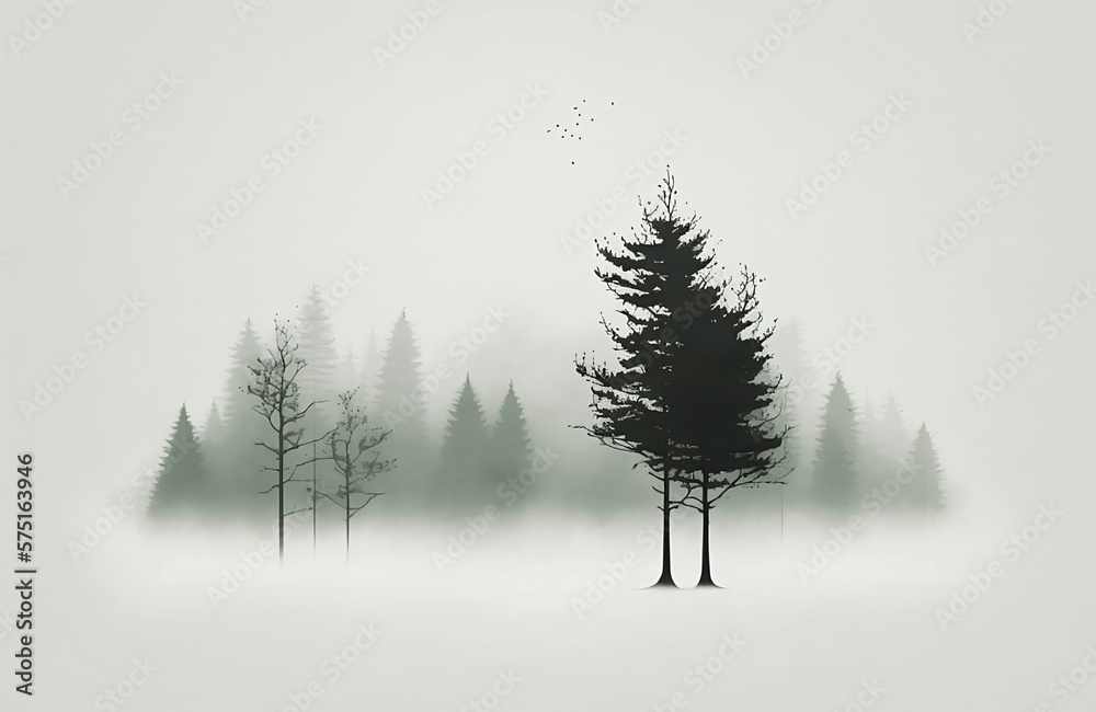 The Serenity of Stillness - A minimalist landscape drawing depicting a ...