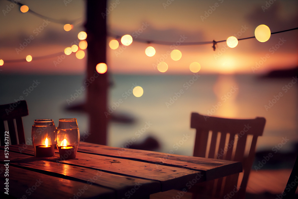 Outdoor restaurant at the beach. Table setting at tropical beach ...