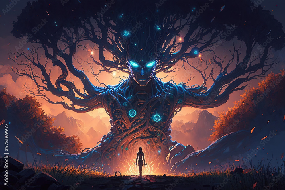 Yggdrasil tree personified with magical abilities and otherworldly ...