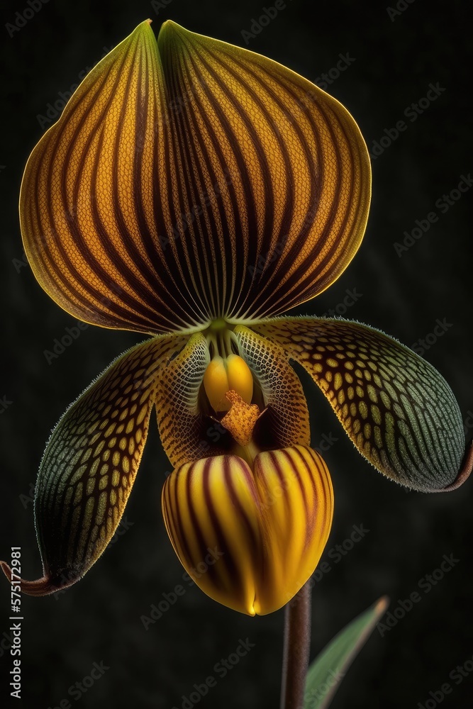 Paphiopedilum orchid, a strikingly beautiful flower with a unique ...