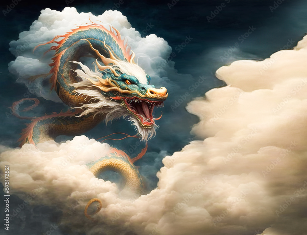 Chinese dragon textured statue in the sky, Chinese culture symbolizes ...