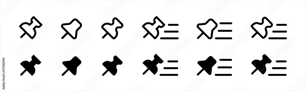 Push pin icon. thumbtack symbol. pushpin, archive pin, library, board ...