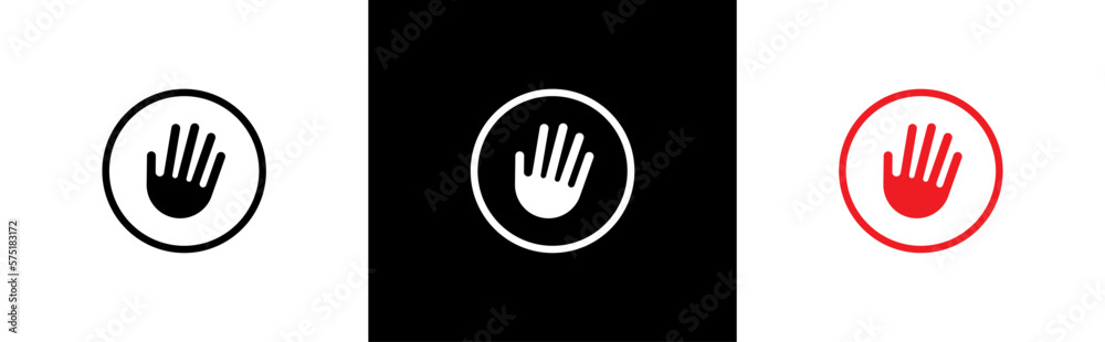 Stop sign with hand or palm icon symbol for apps and websites. Stock ...