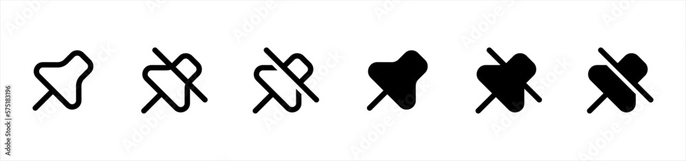 Push pin icon. thumbtack symbol. pinned and unpinned, board tack signs ...