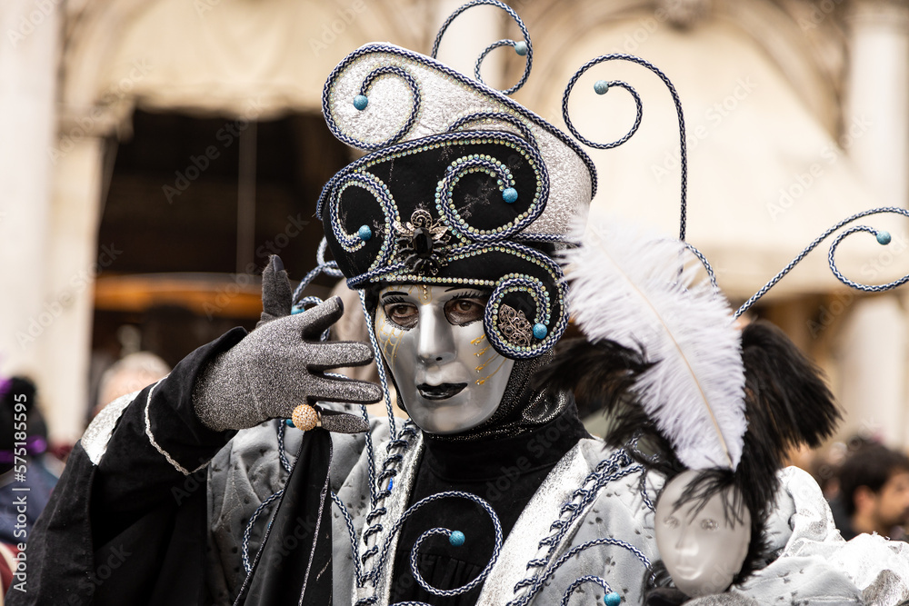 Masquerade man posing at San Marco Square during 2023 Venice Carnival ...