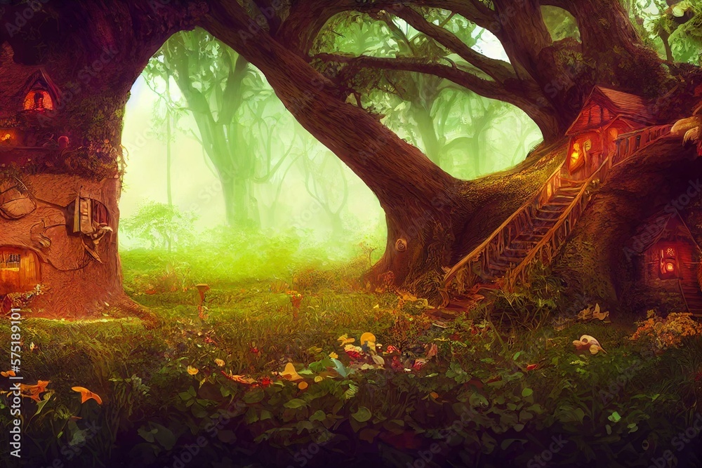 Magic house from a tree trunk. A place where magical creatures live ...