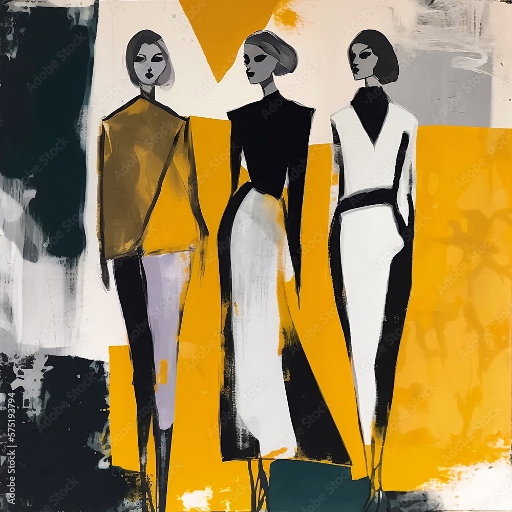 three women's in a dress, expressionism, Christian Lacroix sketch of ...