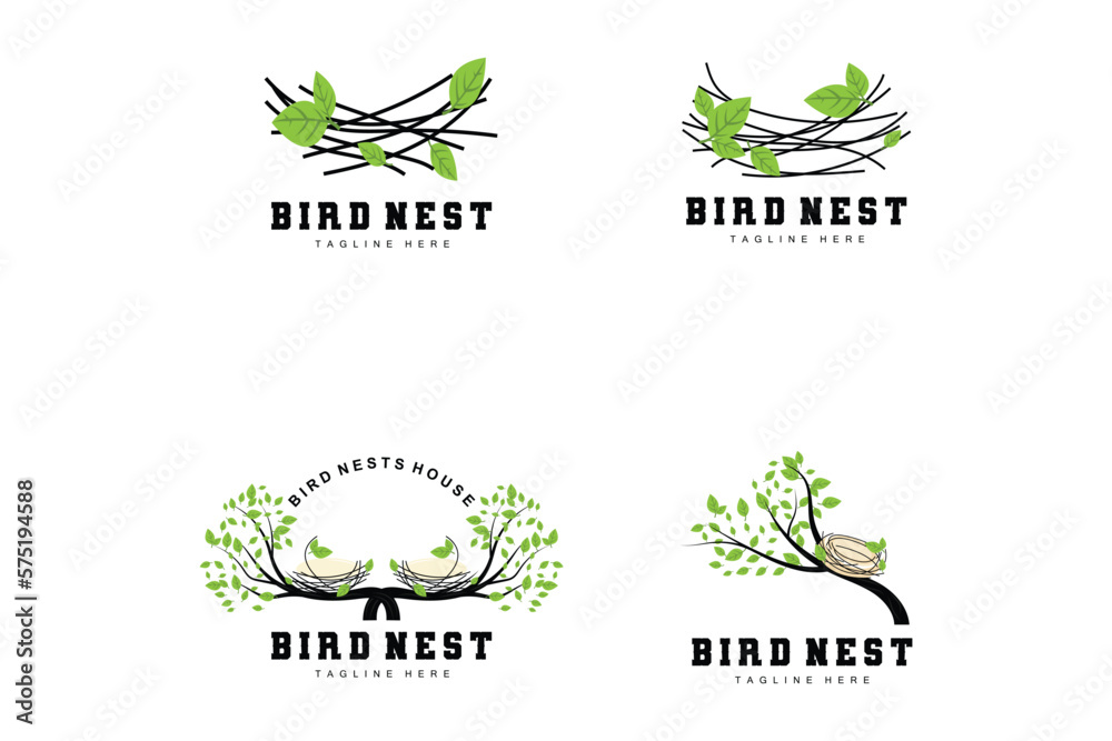 Bird's Nest Logo Design, Bird House Vector For Eggs, Bird Tree Logo ...