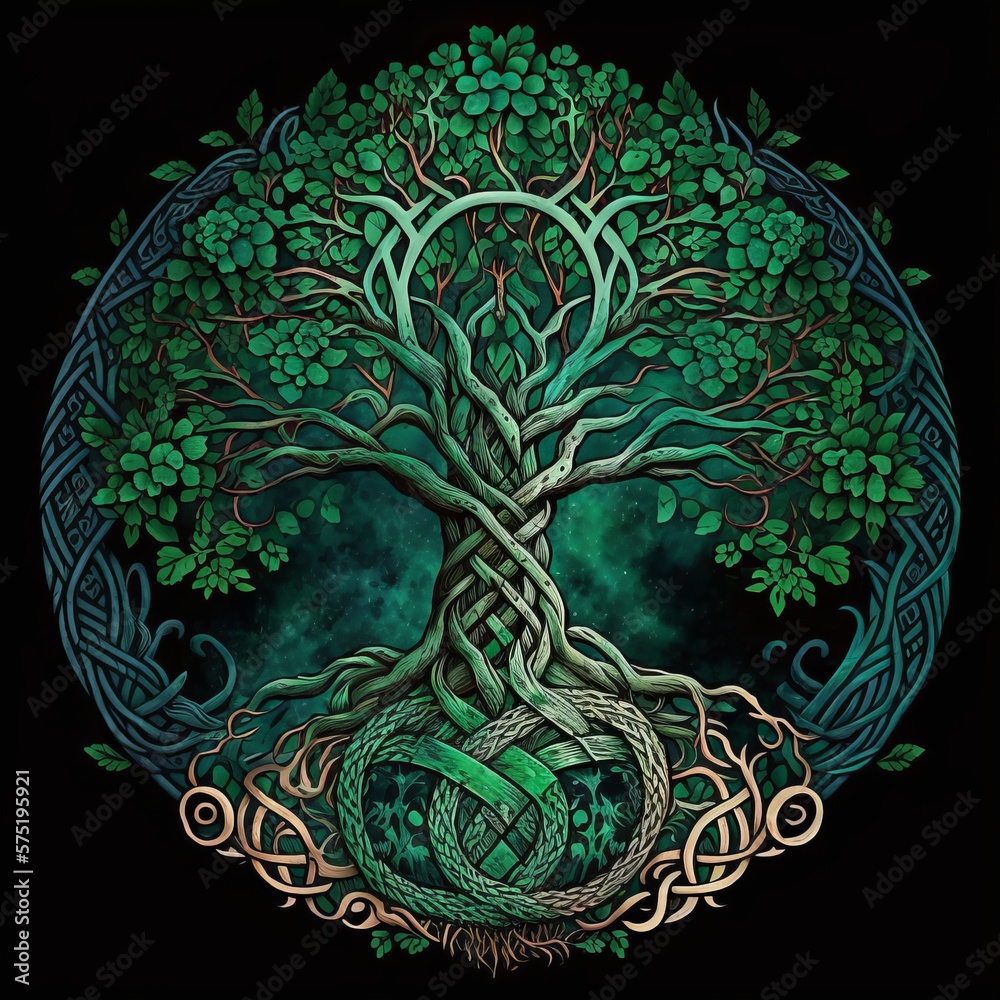 Celtic Tree of Life and Death Symbol in Vivid Emerald Colors ...