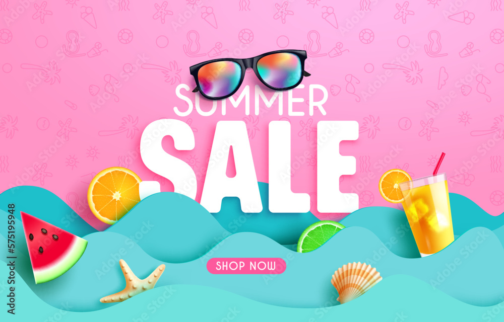 Summer sale vector banner design. Summer promo offer text with paper ...