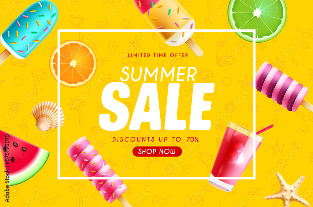 Summer sale vector banner design. Summer limited time offer text with ...