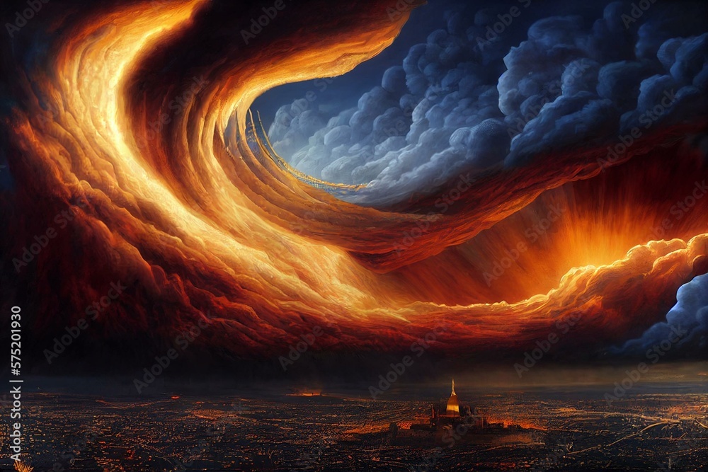 Religious digital art, the day of judgement with angels coming down ...