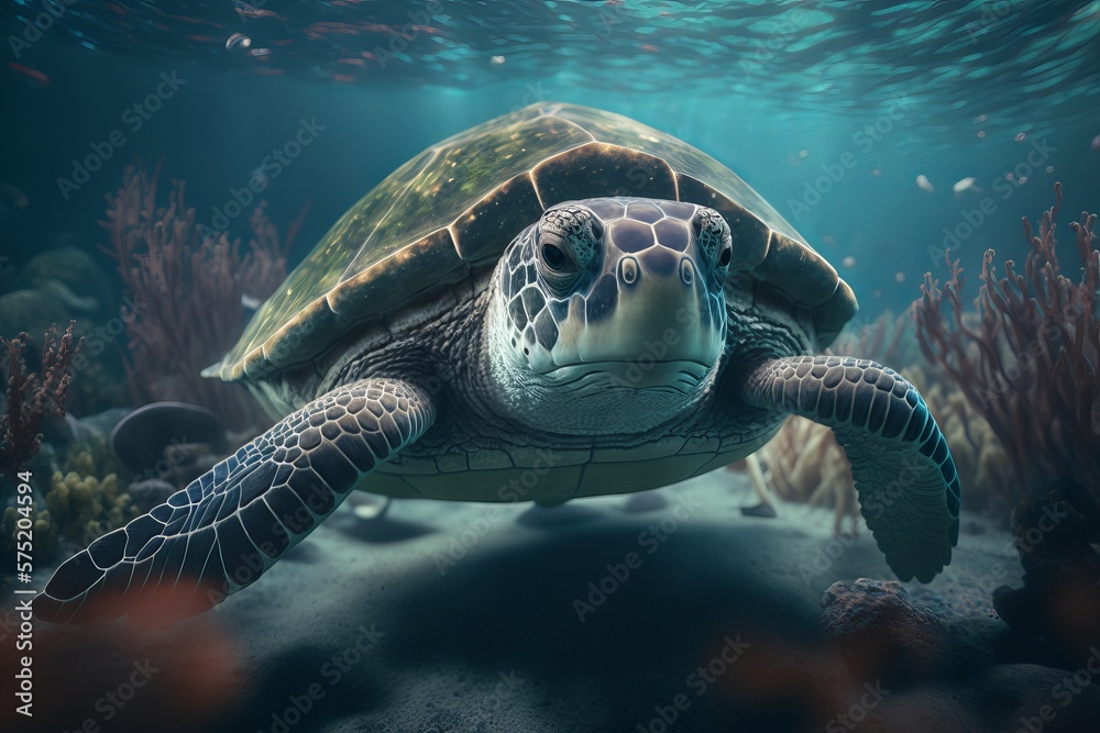 Charming armored turtle that froze in front of the camera underwater ...