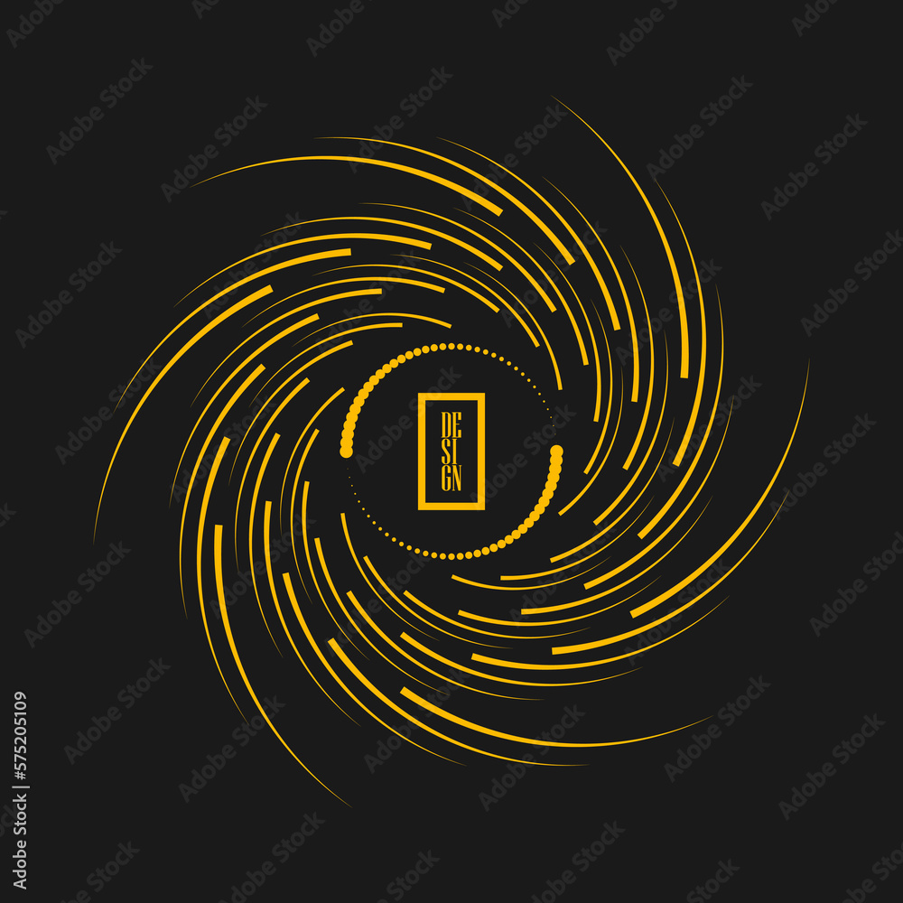 Yellow curvy arrow lines and dots in spiral form. Geometric art. Vector ...