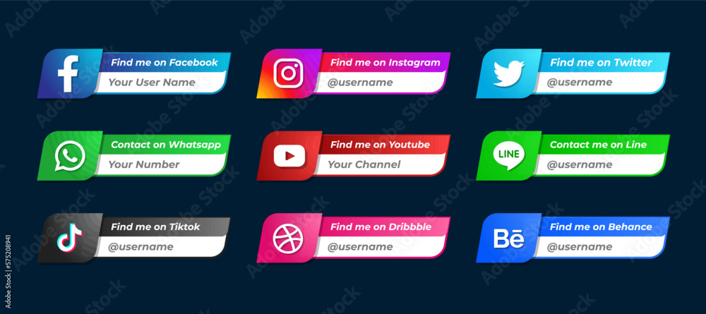 Social media name template. Social media icons. Collection of popular ...