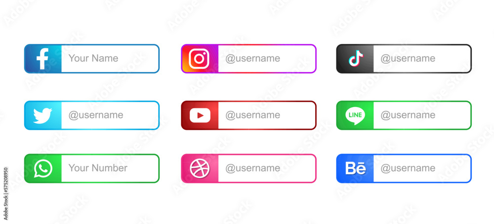 Social media name template. Social media icons. Collection of popular ...