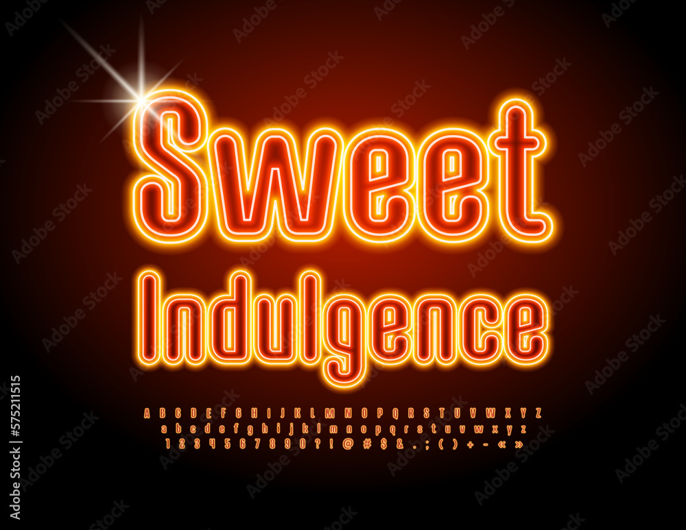 Vector creative template Sweet Indulgence with bright glowing Font ...