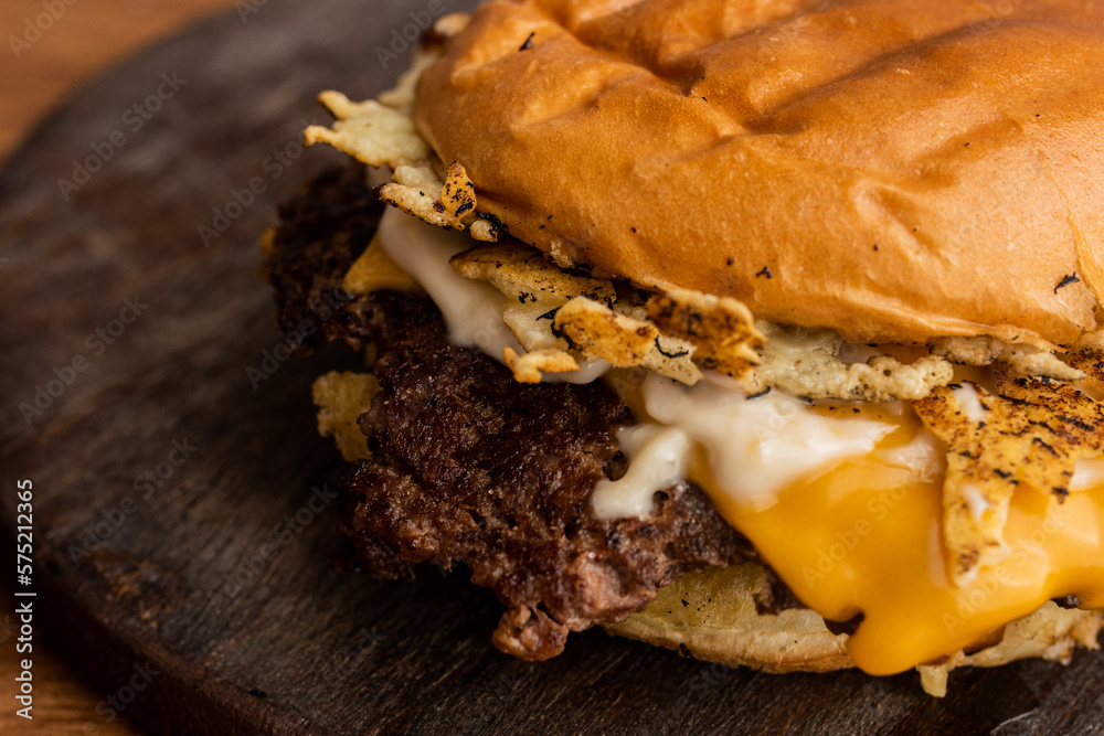 Smash - Beef burger sandwich with parmesan cheese crust, cream cheese ...