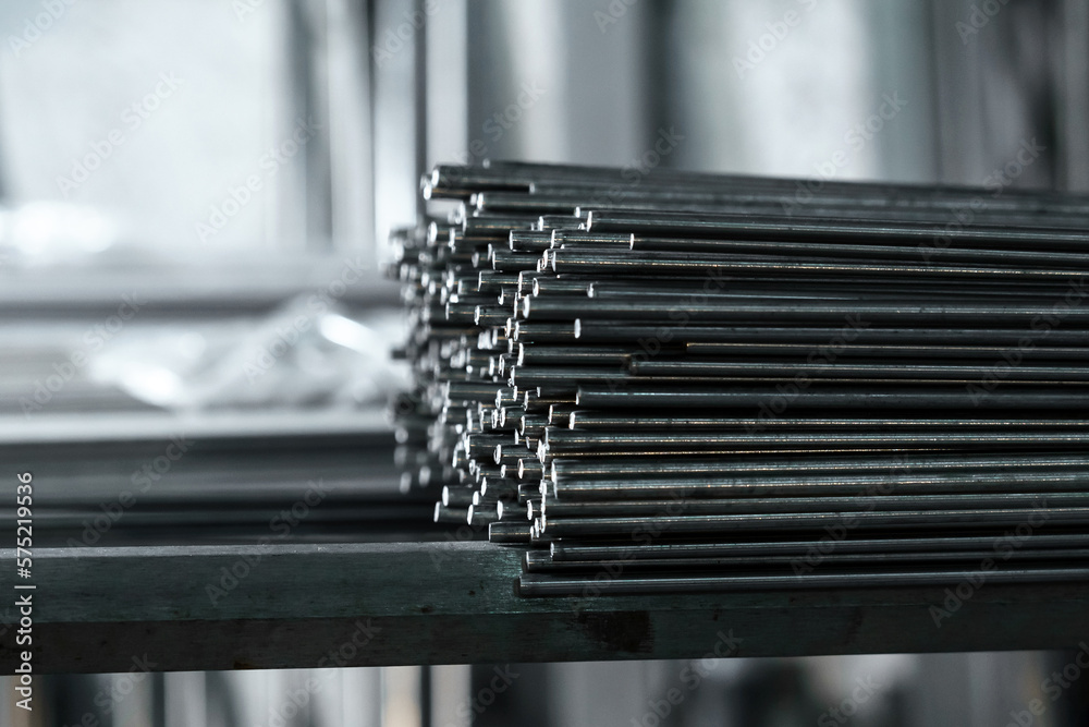 Round metal billet, warehouse of metal billets in production Stock ...