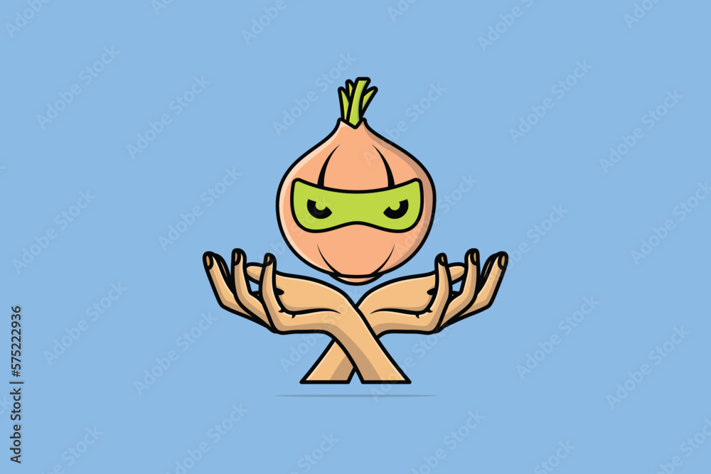 Onion Ninja with Hands vector illustration. Food nature icon concept ...