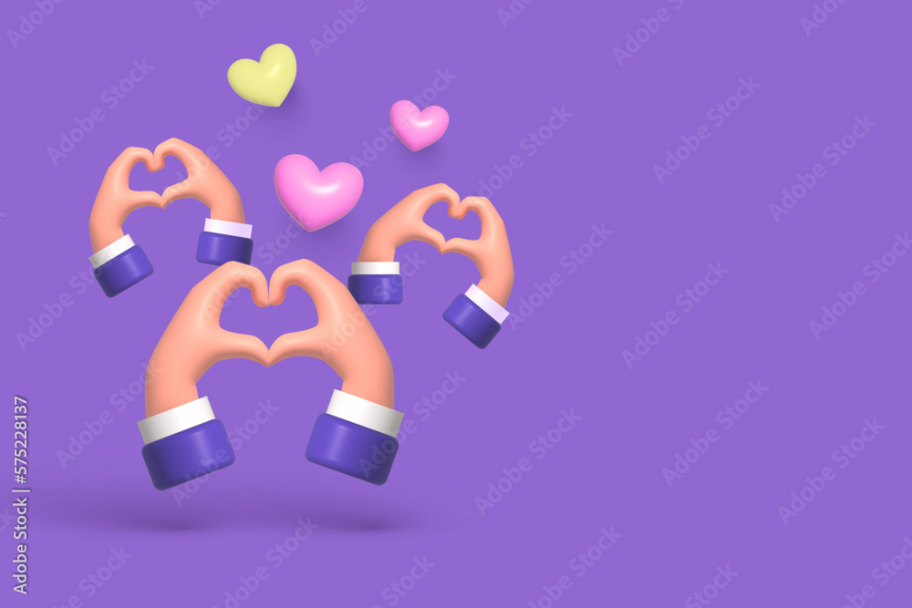 3d illustration. Heart symbol made by hands. Hand gesture. Realistic ...