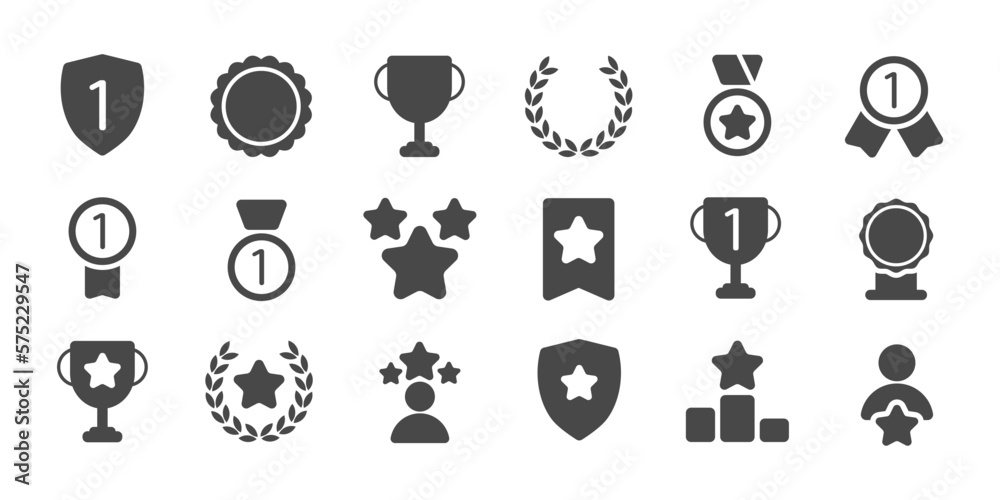 Set with award, award with number 1, one, trophy cup, trophy cup with ...