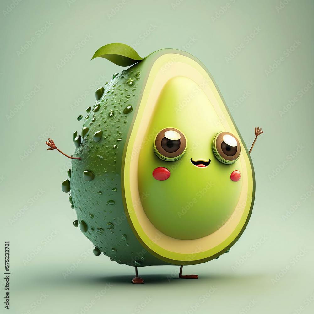 Watercolor cute smiling avocado cartoon character. Generative Ai Stock ...